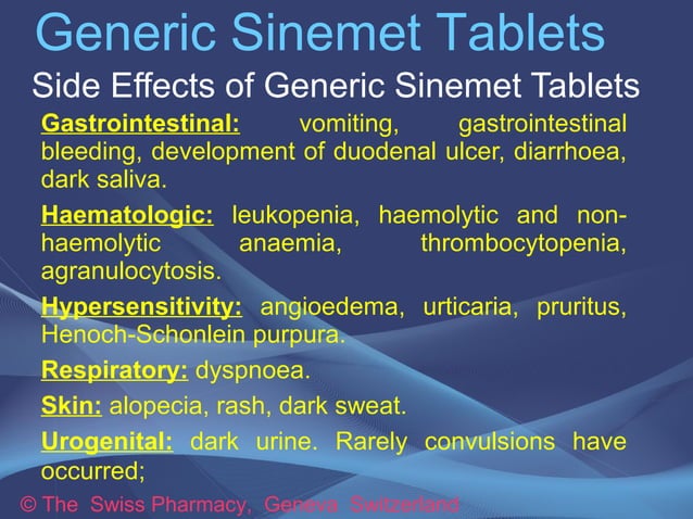 Generic Sinemet Tablets for Treatment of Parkinson's Disease and ...