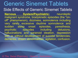 Generic Sinemet Tablets for Treatment of Parkinson's Disease and ...