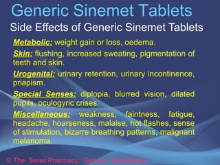 Generic Sinemet Tablets for Treatment of Parkinson's Disease and ...