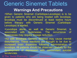 Generic Sinemet Tablets for Treatment of Parkinson's Disease and ...