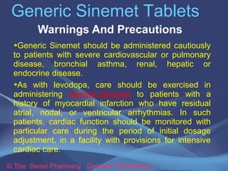 Generic Sinemet Tablets for Treatment of Parkinson's Disease and ...