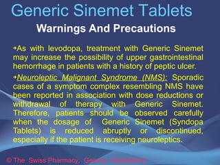 Generic Sinemet Tablets for Treatment of Parkinson's Disease and ...