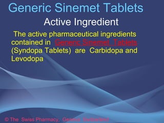 Generic Sinemet Tablets for Treatment of Parkinson's Disease and ...
