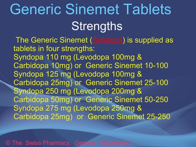 Generic Sinemet Tablets for Treatment of Parkinson's Disease and ...