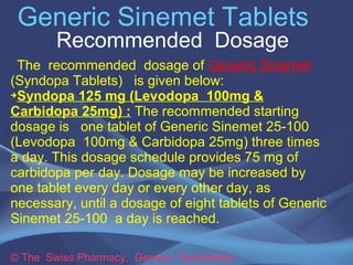 Generic Sinemet Tablets for Treatment of Parkinson's Disease and ...