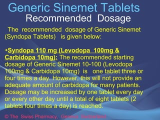 Generic Sinemet Tablets for Treatment of Parkinson's Disease and ...