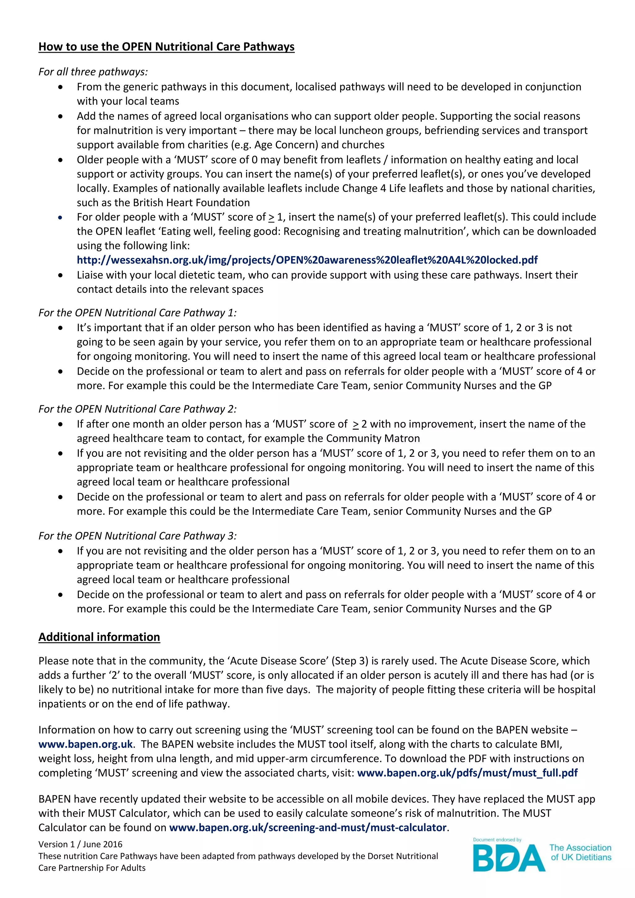 Generic Care Pathways for Undernutrition | PDF