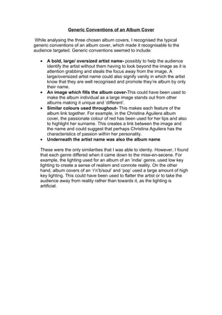 Generic conventions of an album cover | DOC