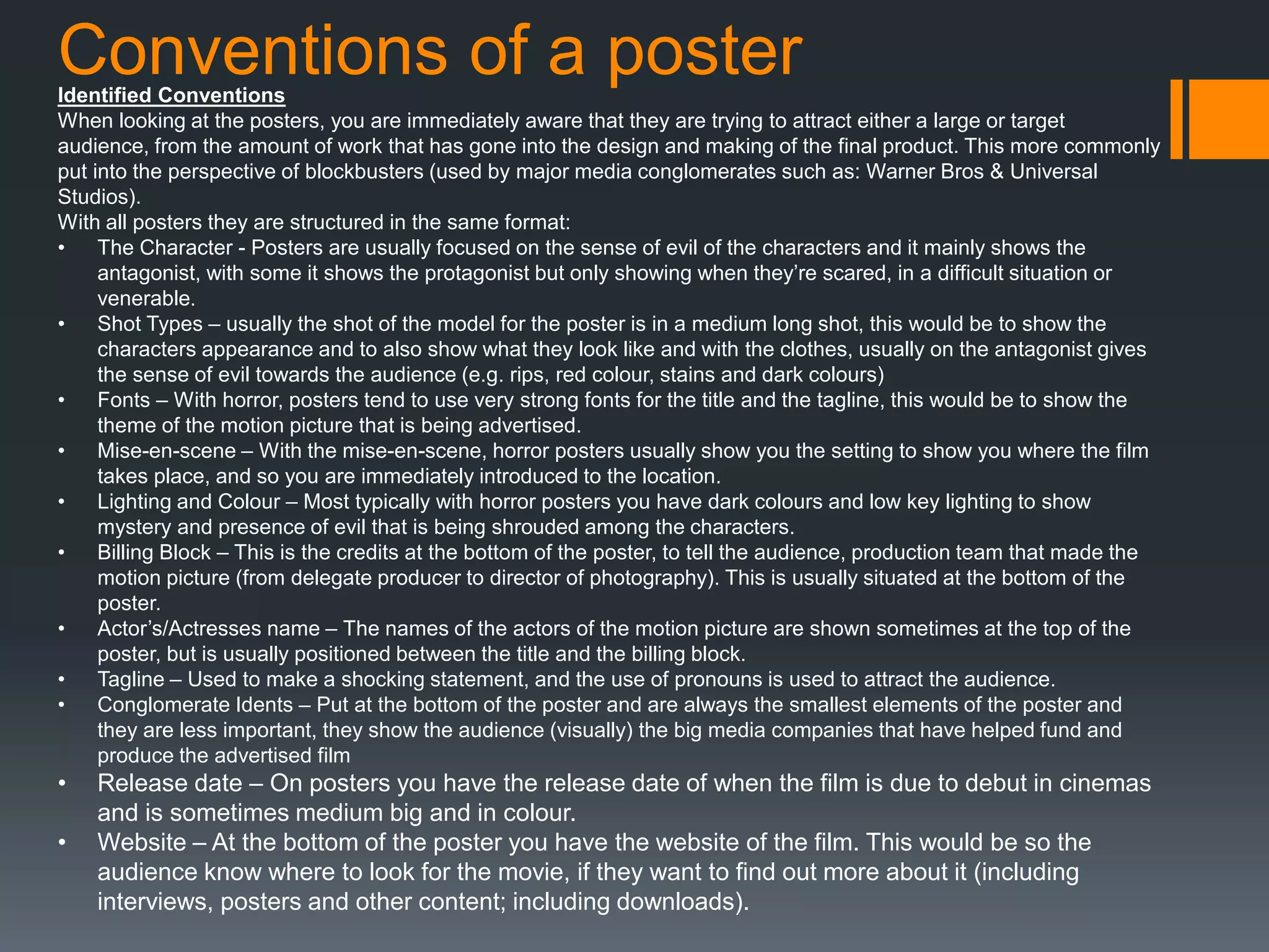 Generic conventions of film posters | PPTX