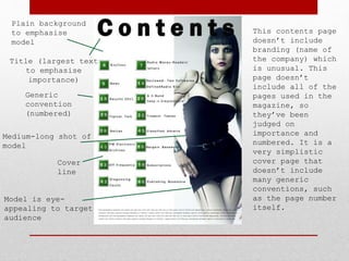 Generic conventions of magazine cover and contents page | PPTX