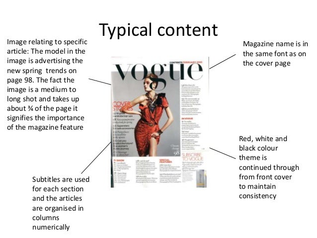 Generic conventions of magazine cover and contents page