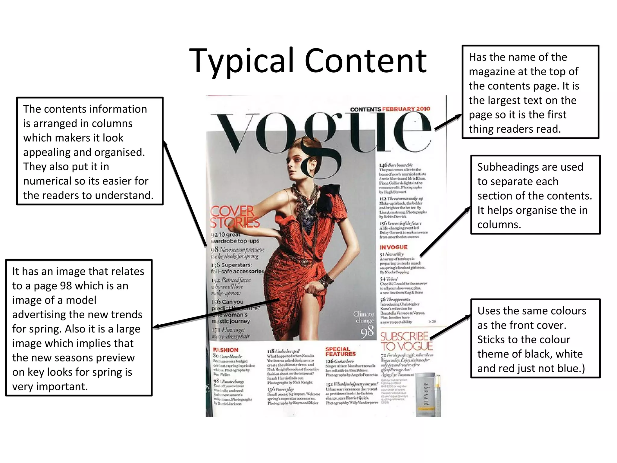 Generic conventions of magazine covers and contents pages | ODP