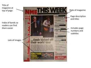 Generic conventions of magazine front covers and contents pages | PPT