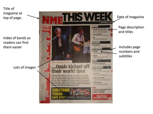 Generic conventions of magazine front covers and contents pages | PPT