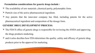 GENERIC DRUG PRODUCT DEVELOPMENT PROCESS | PPTX