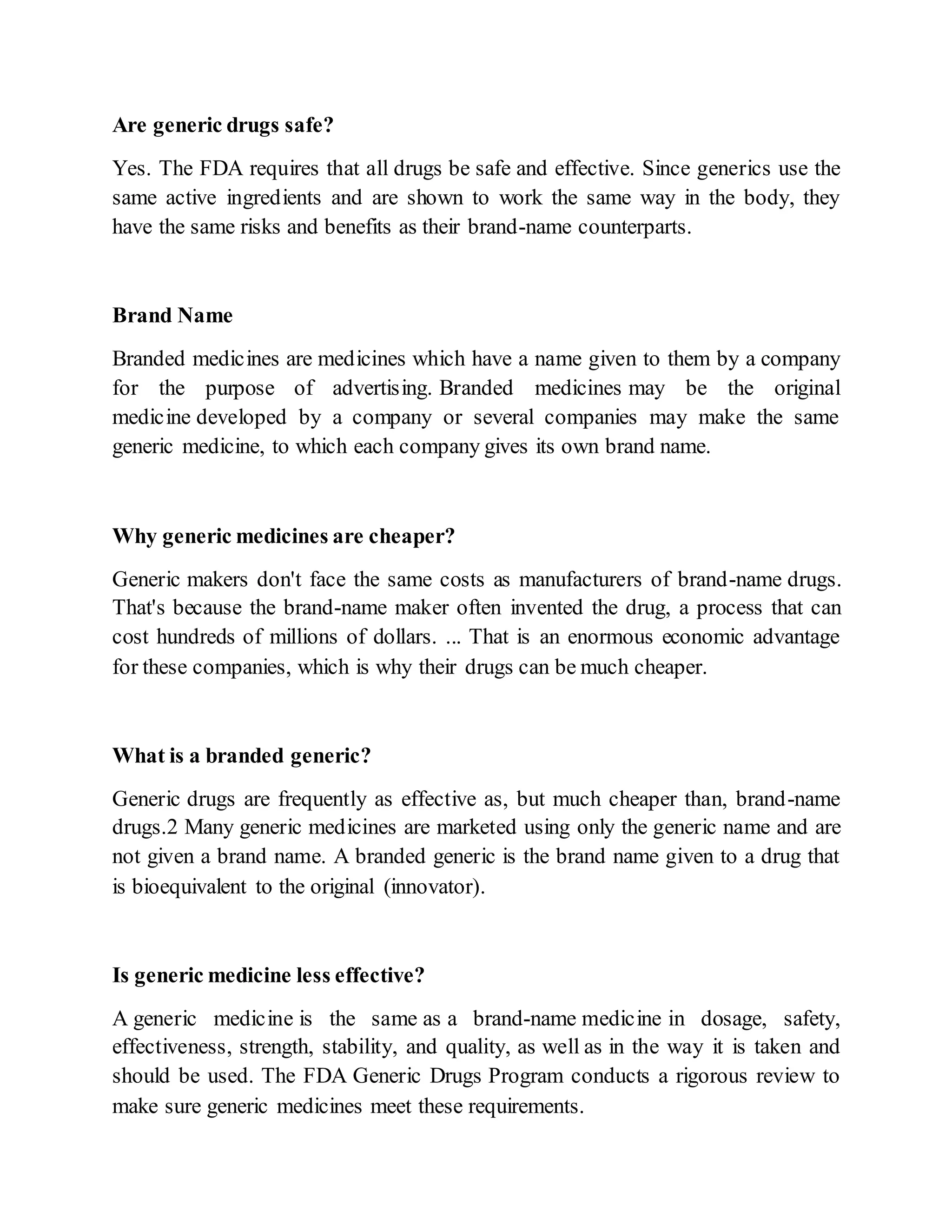 Generic drugs and their importance | DOCX