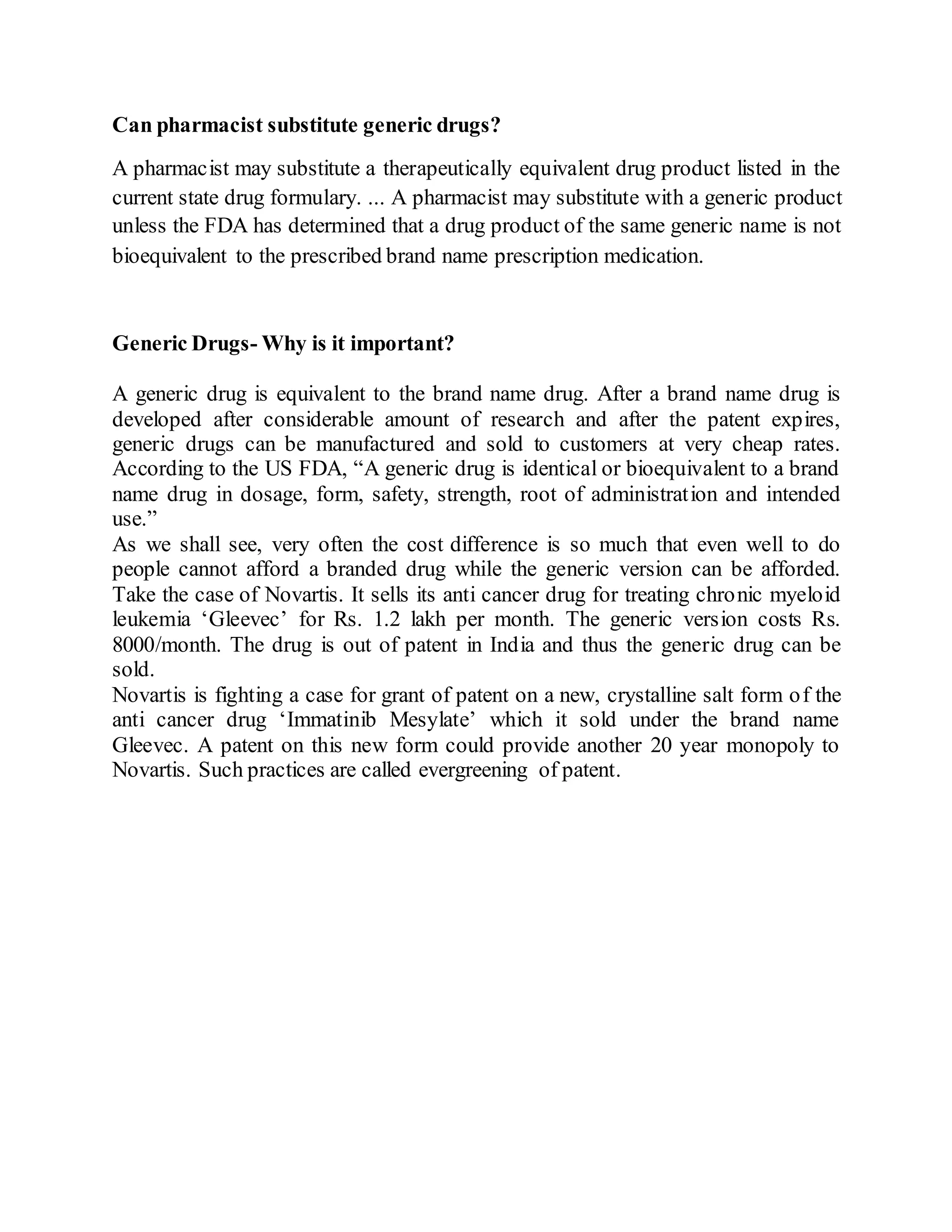 Generic drugs and their importance | DOCX