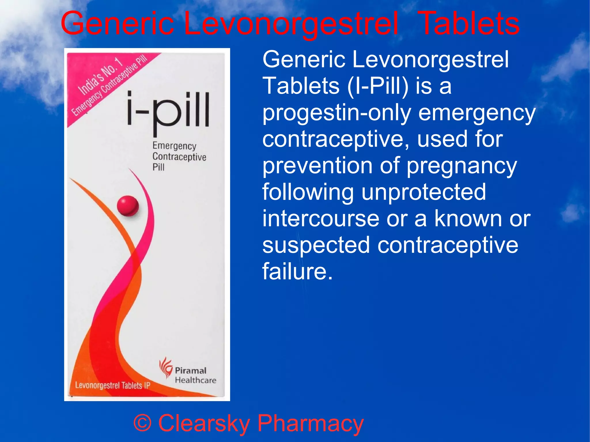 Generic Levonorgestrel Tablets (I-Pill) | ODP
