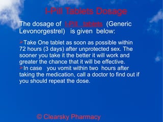 Generic Levonorgestrel Tablets (I-Pill) | ODP