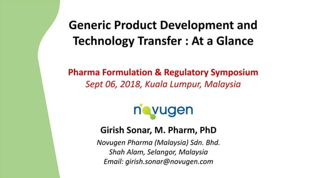 Generic product development and technology transfer : At a glance | PPT