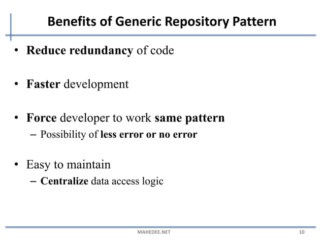 Generic Repository Pattern With Aspnet Mvc And Entity Framework Ppt 8320