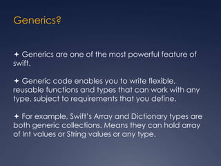 Swift Generics | PPTX | Programming Languages | Computing