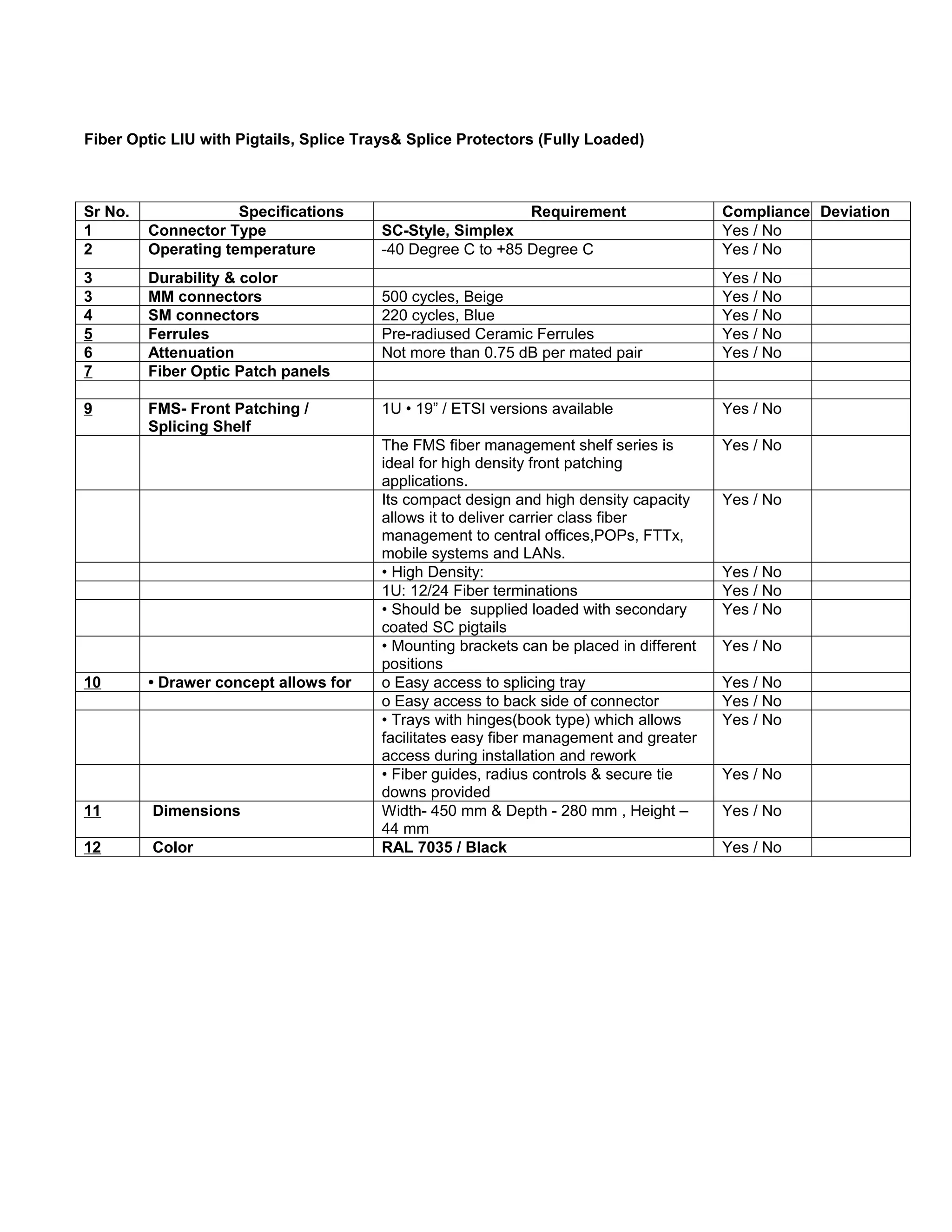 Generic spec sheet copper cat6 & sm | DOC