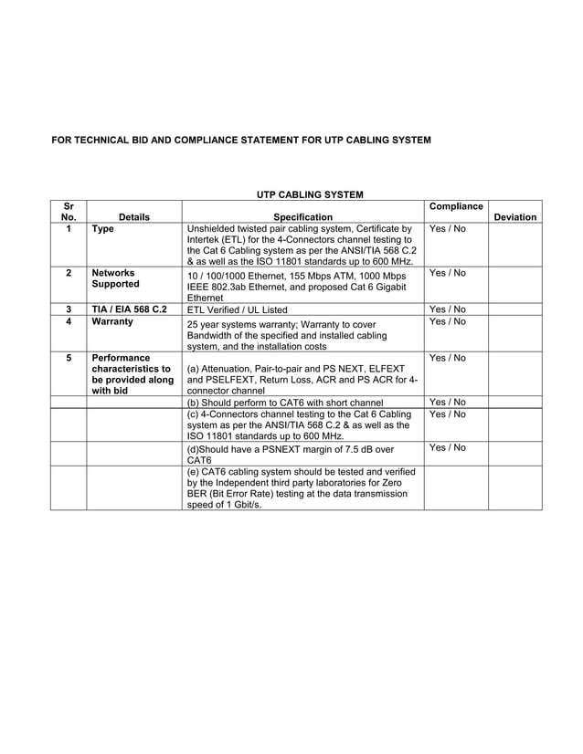 Generic spec sheet copper cat6 & sm | DOC