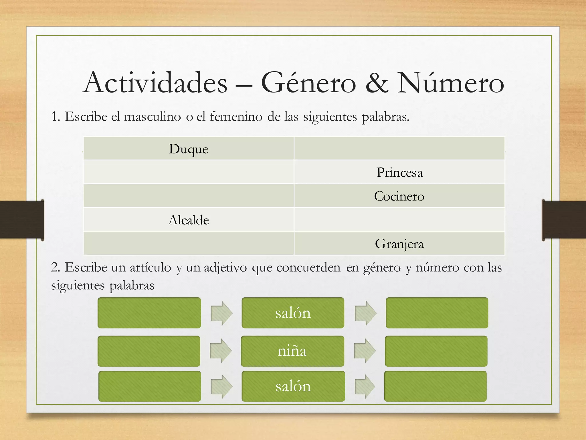 El género y el Número - Actividades | PDF