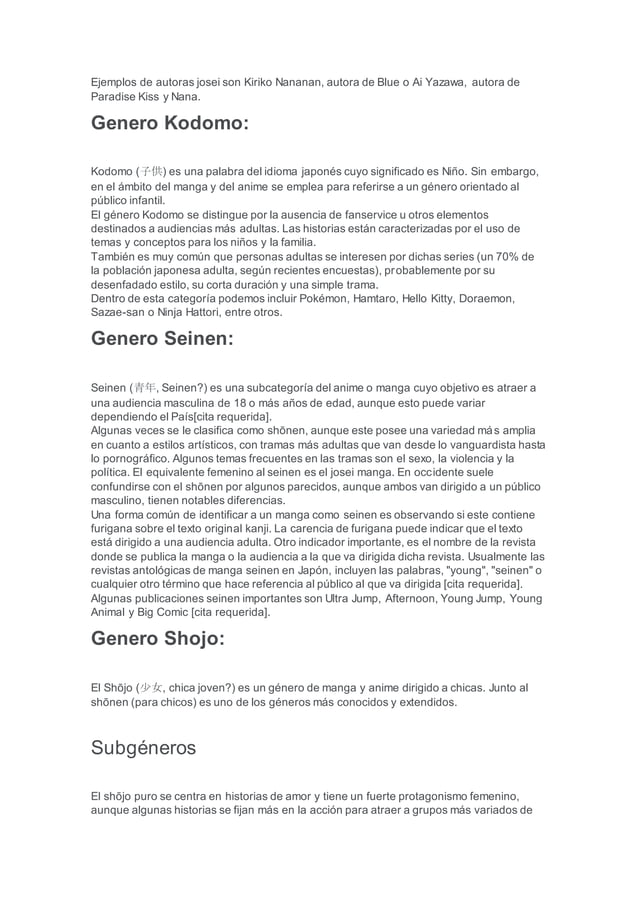 Generos de anime y manga andres velez 1234321 | DOCX