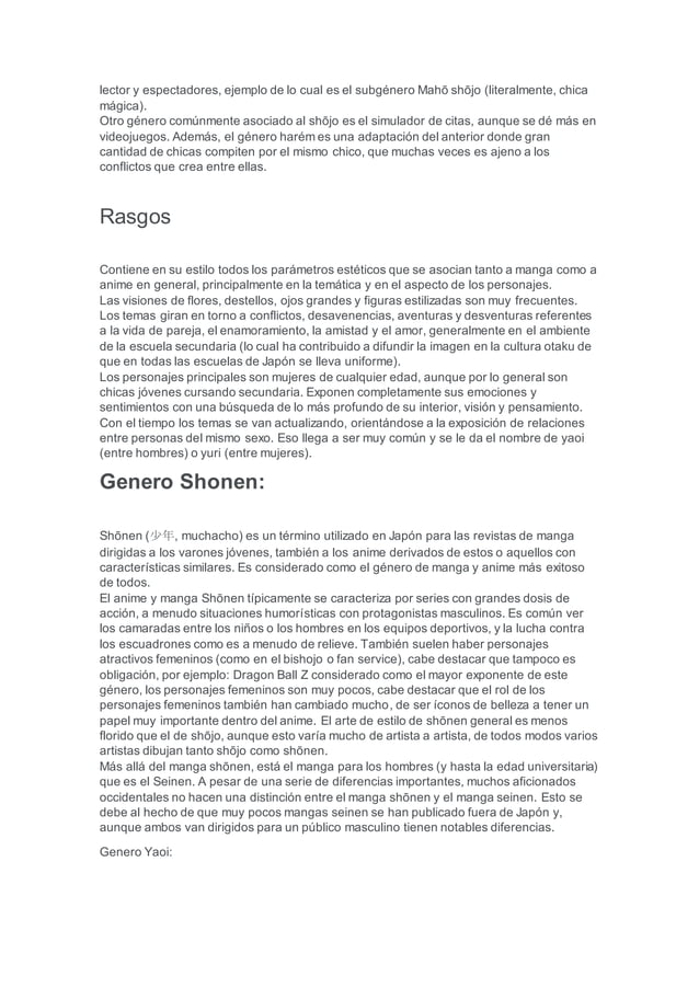 Generos de anime y manga andres velez 1234321 | DOCX