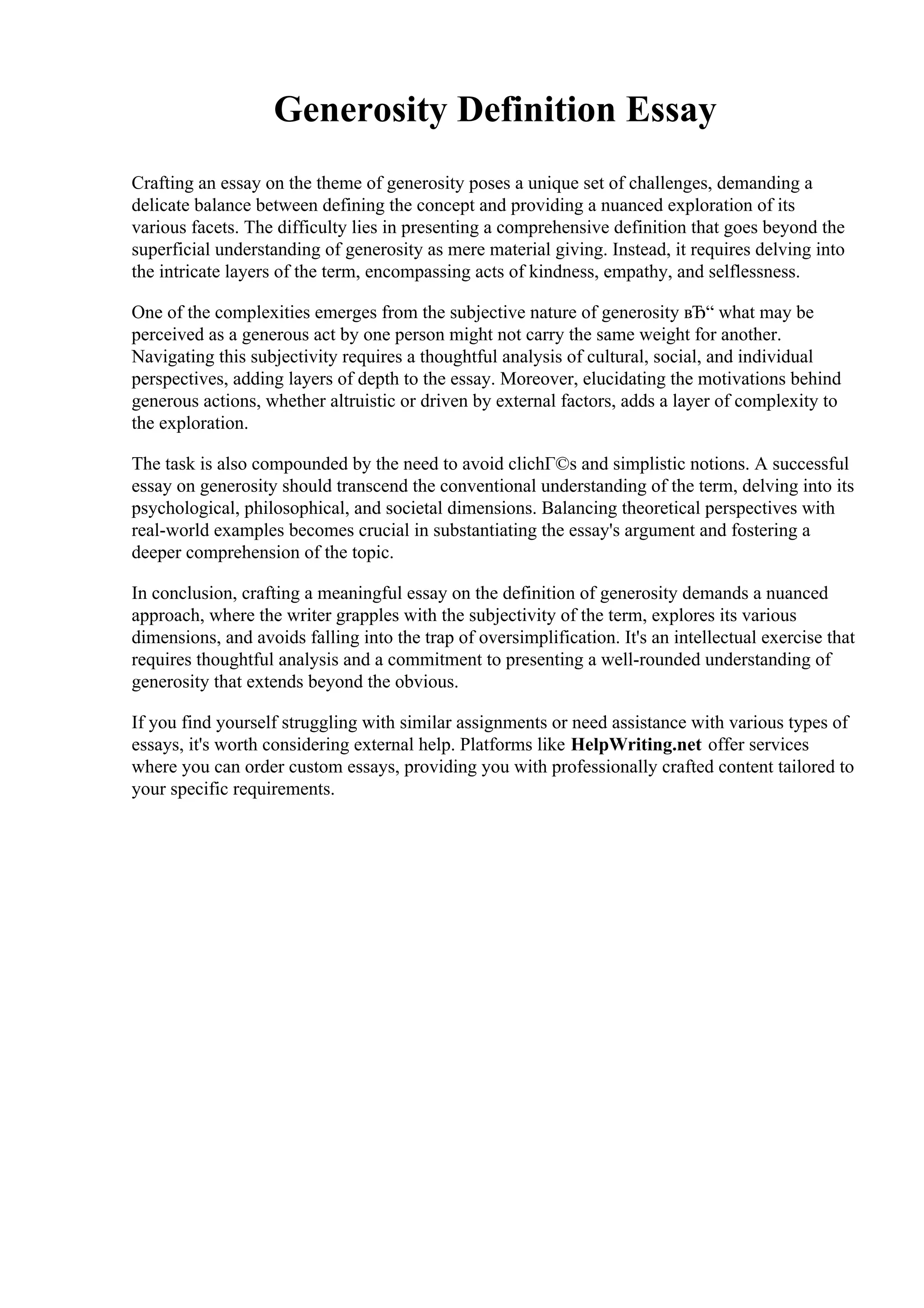 Generosity Definition Essay | PDF