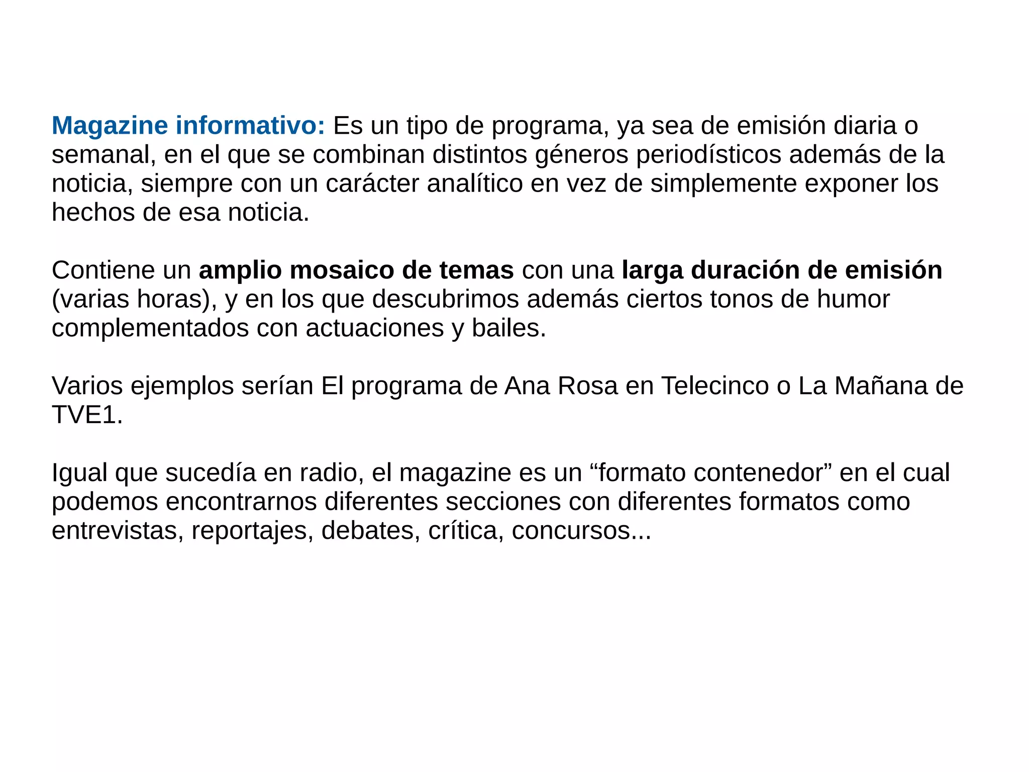 Medios de comunicación. La televisión: Generos y formatos | PDF