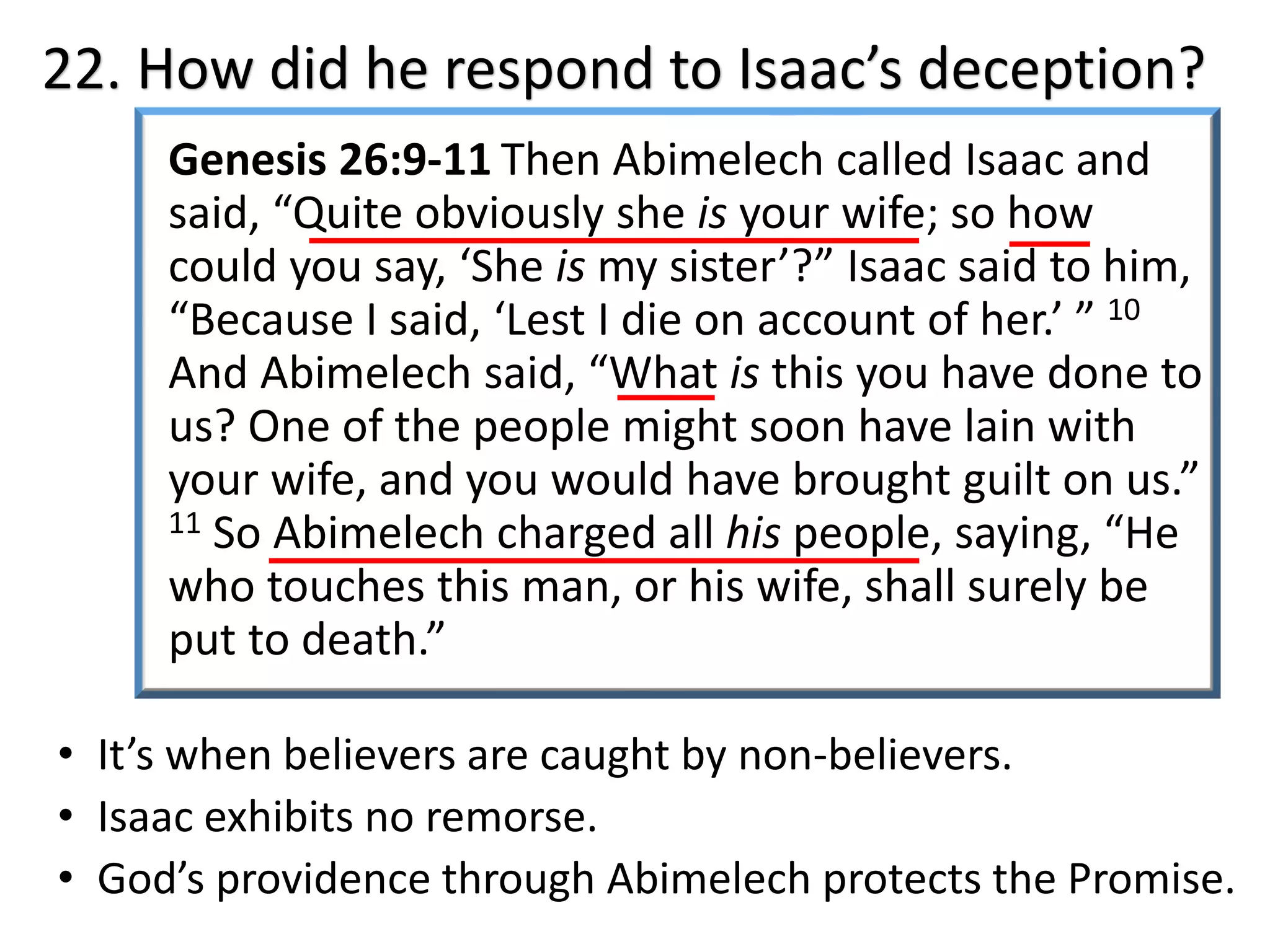 Isaac & Abimelek - Genesis 26:1-35 | PDF