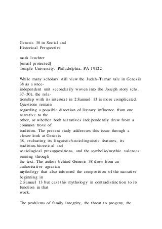Genesis 38 in Social and Historical Perspectivemark leuc | PDF
