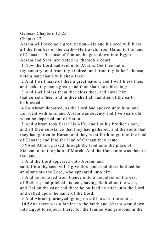 Genesis Chapters 12-25Chapter 12Abram will become a great nati.docx