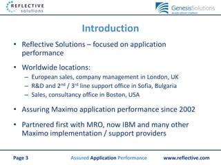 Maximo Performance - A Best Practice Overview Webinar, August 27, 2014 ...