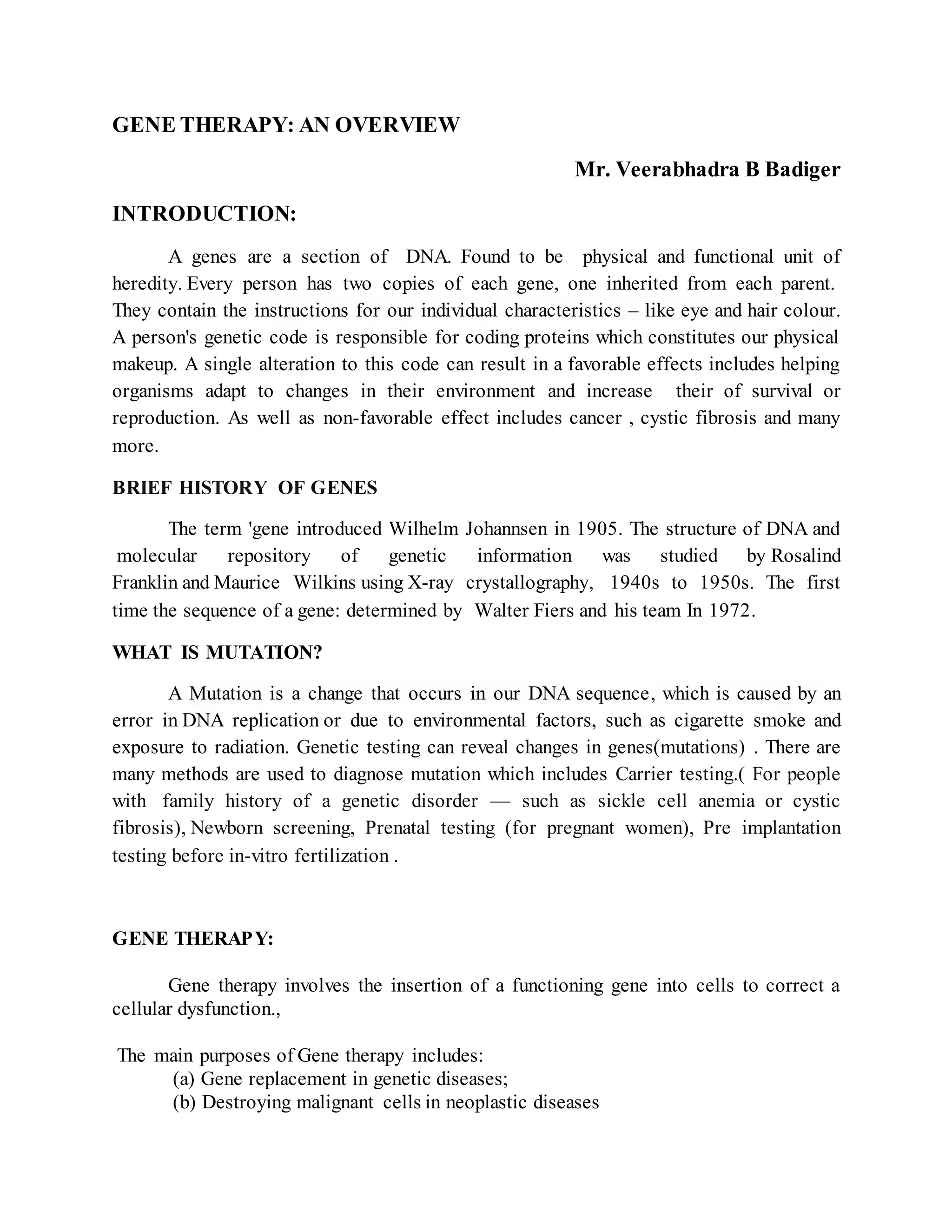 Genetherapy : An Overview | PDF