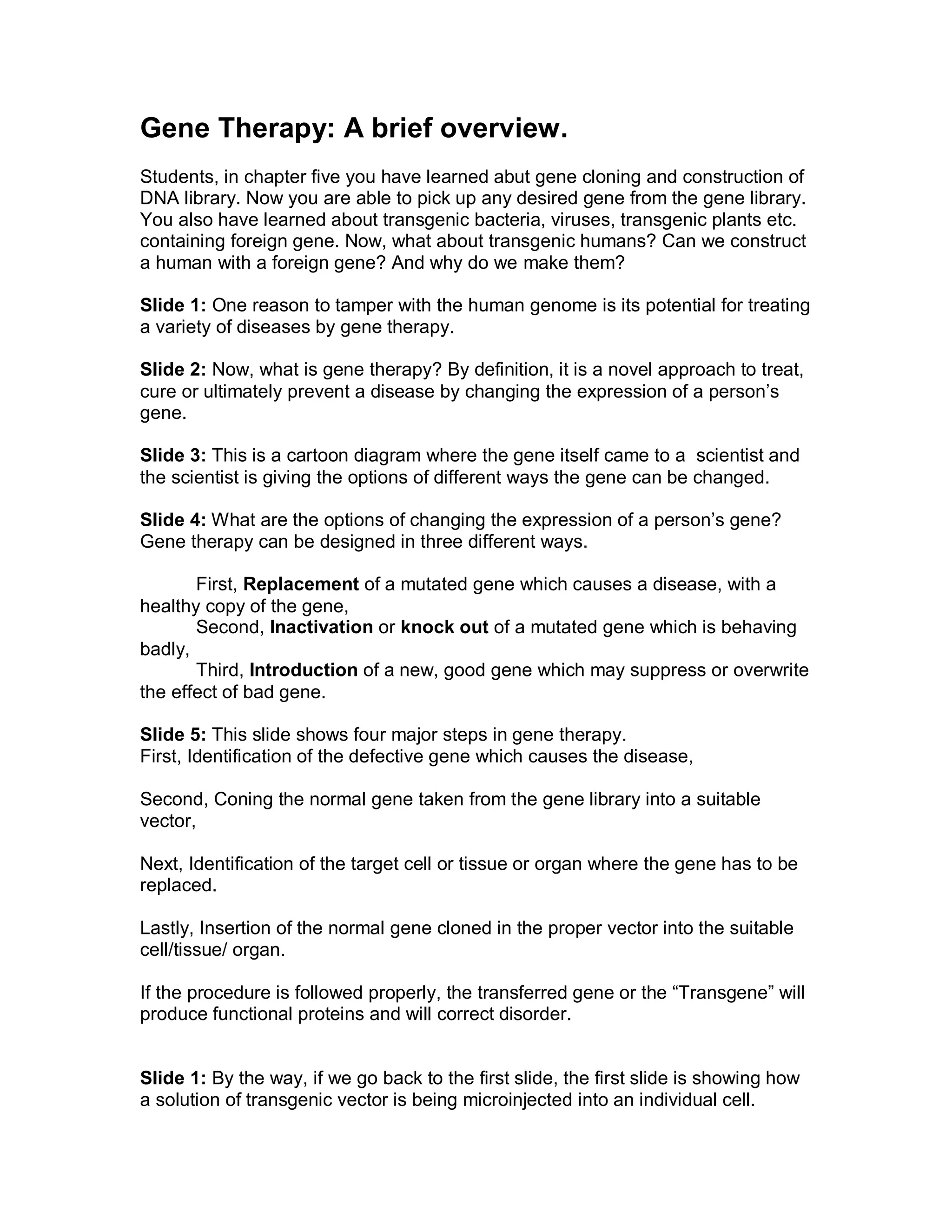 Gene therapy overview script | PDF