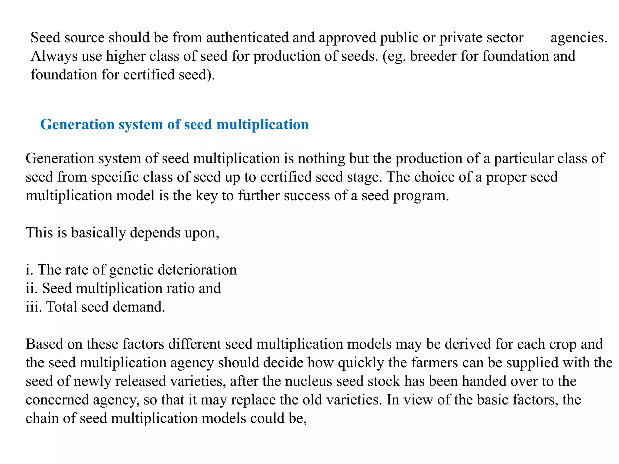 Genetical and agronomical principles of seed 'production , methods of ...