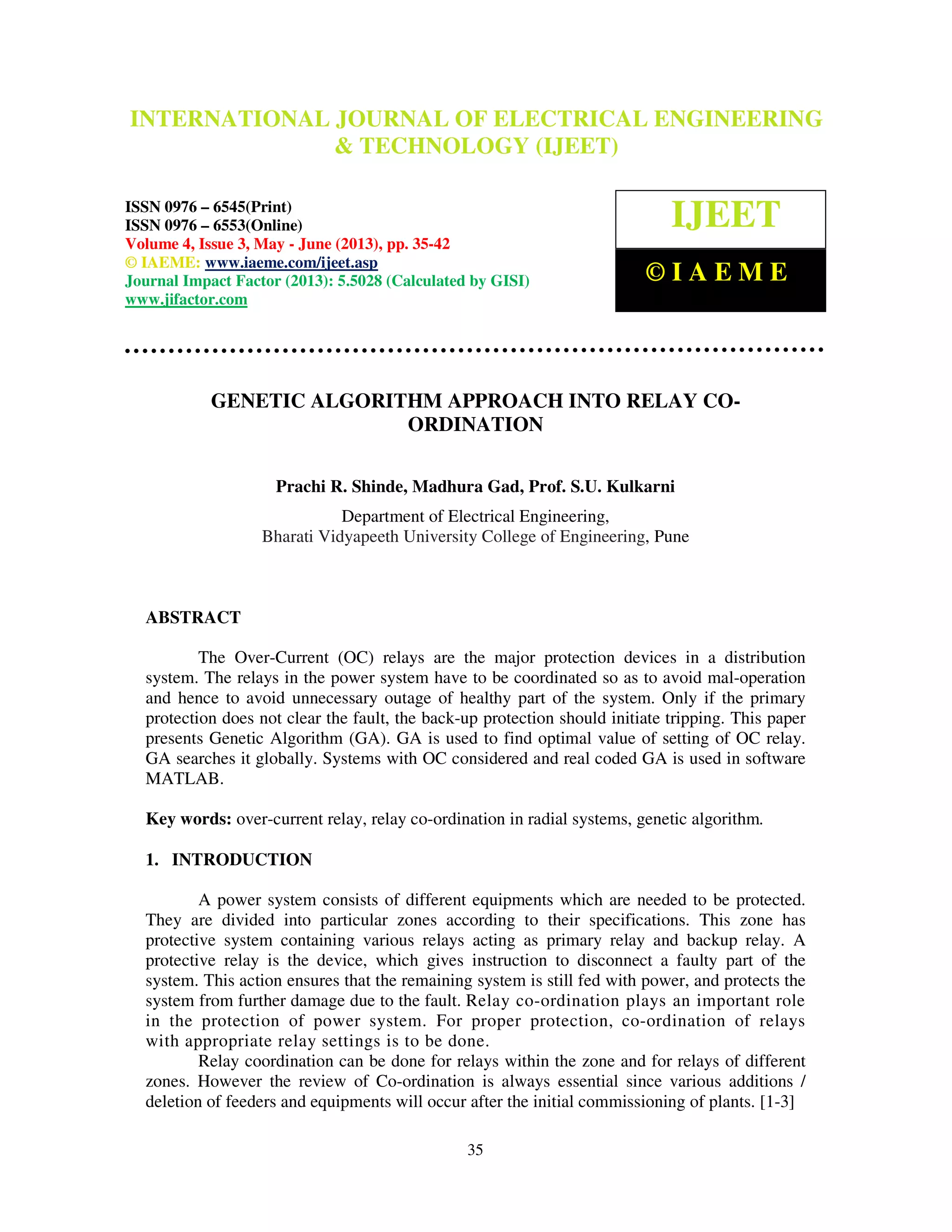 Genetic Algorithm Approach Into Relay Co Ordination Pdf