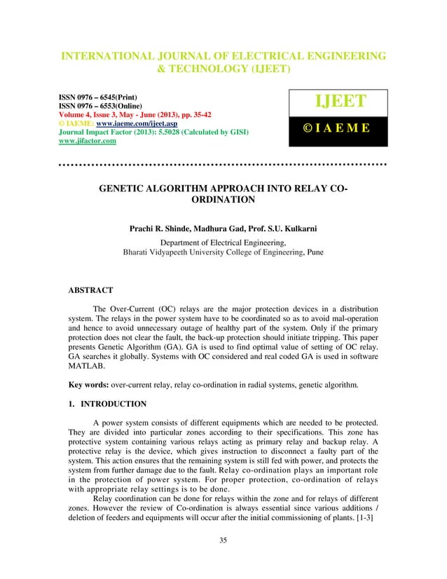 Genetic Algorithm Approach Into Relay Co Ordination Pdf