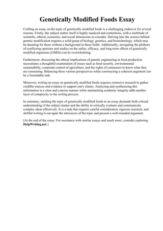Genetically Modified Foods Essay. . Genetically Modified Food Might Be ...