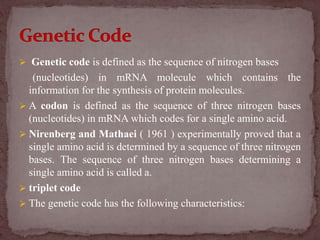 Genetic code - Charateristics | PPT