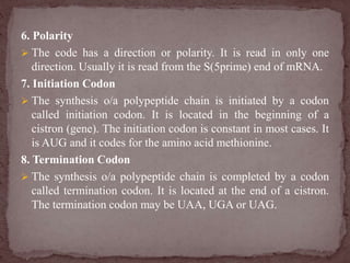 Genetic code - Charateristics | PPT