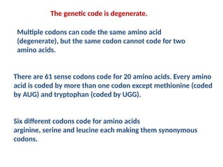 deciphering the genetic code and its features | PPTX