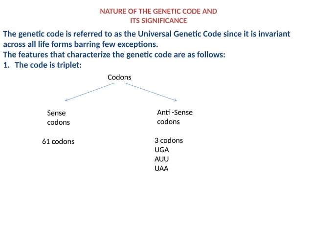 deciphering the genetic code and its features | PPTX