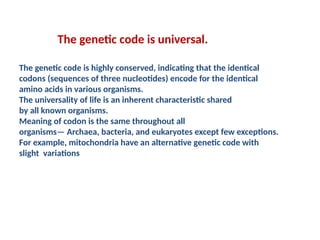 deciphering the genetic code and its features | PPTX