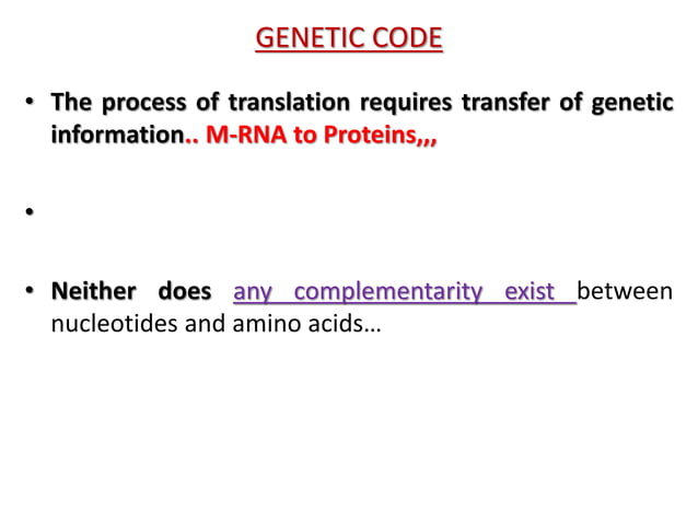 Genetic code and translation.. | PPTX | Chemistry | Science