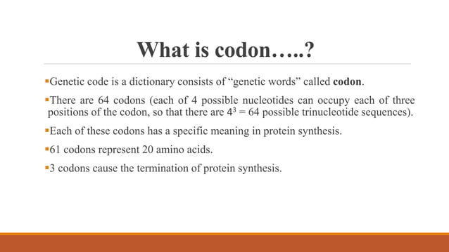 Genetic code deciphering propertie and code dictionary. | PPTX ...